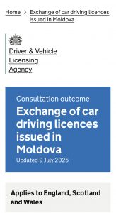 Driving Licence Exchange Between the UK and the Republic of Moldova: A ...