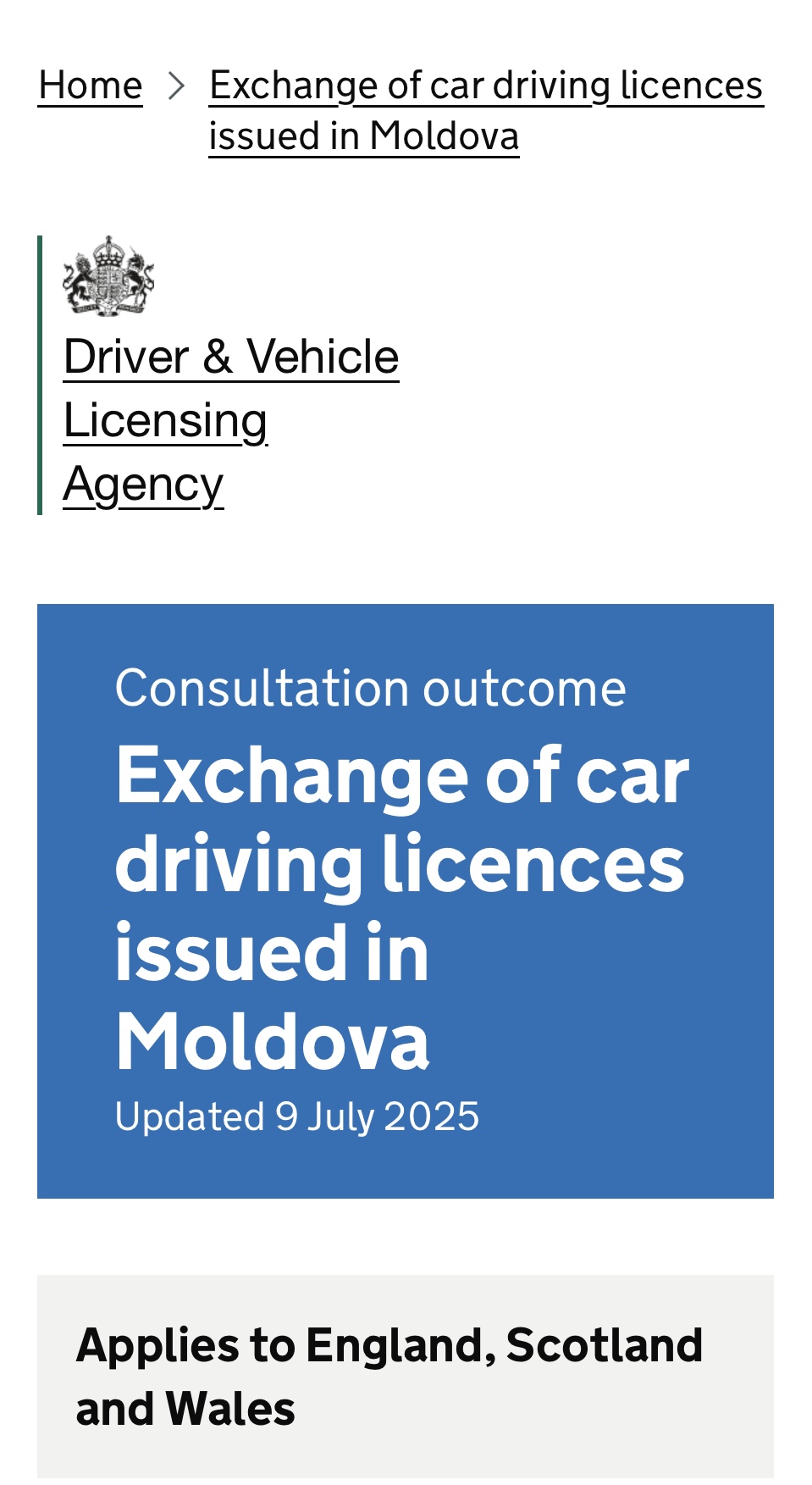 Driving Licence Exchange Between the UK and the Republic of Moldova: A ...